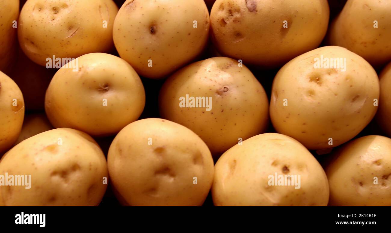 Pile of potatoes gathered together at grocery on display Stock Photo ...