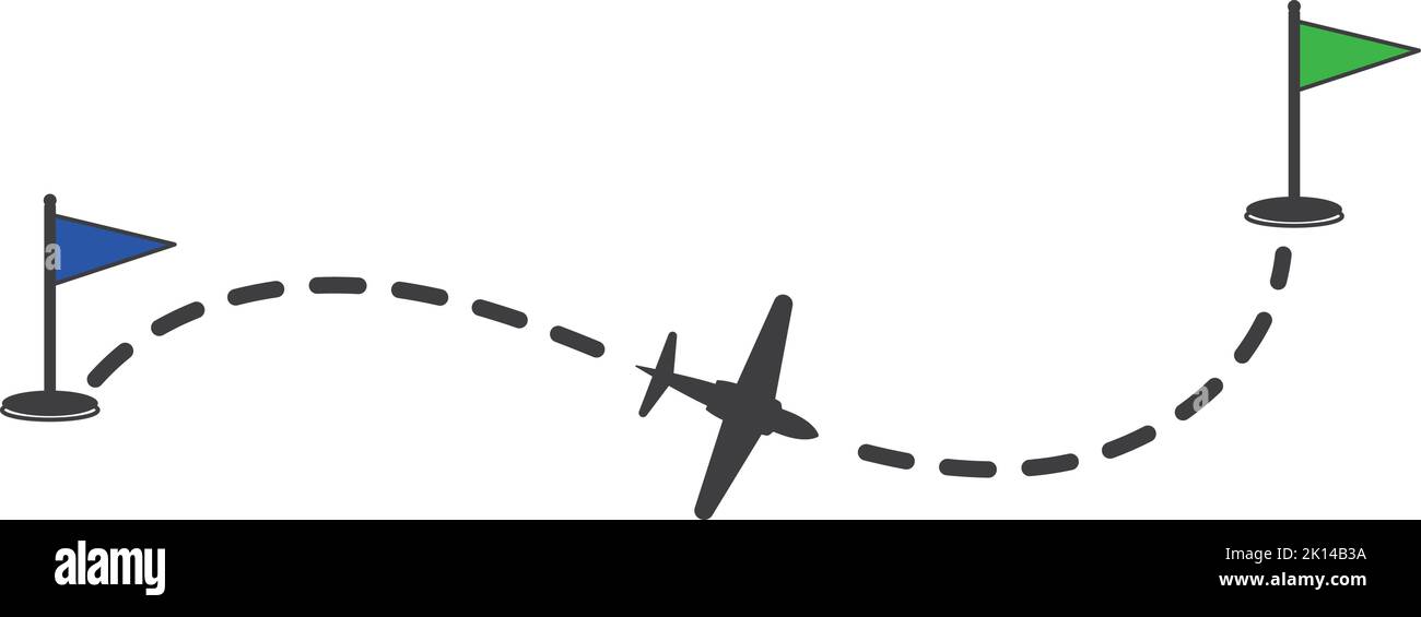 Aircraft path line with start and destination point. Plane track Stock ...