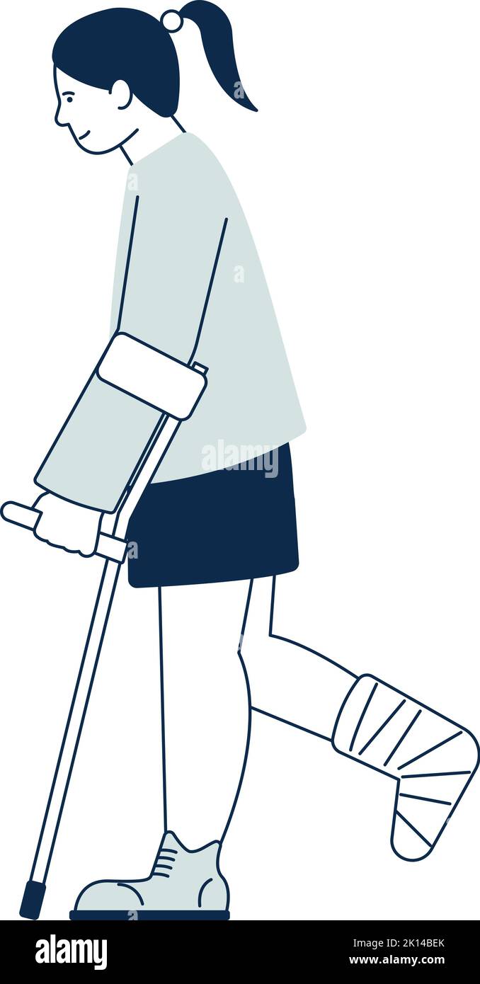 Girl with broken leg. Walking person with bandaged limb Stock Vector ...