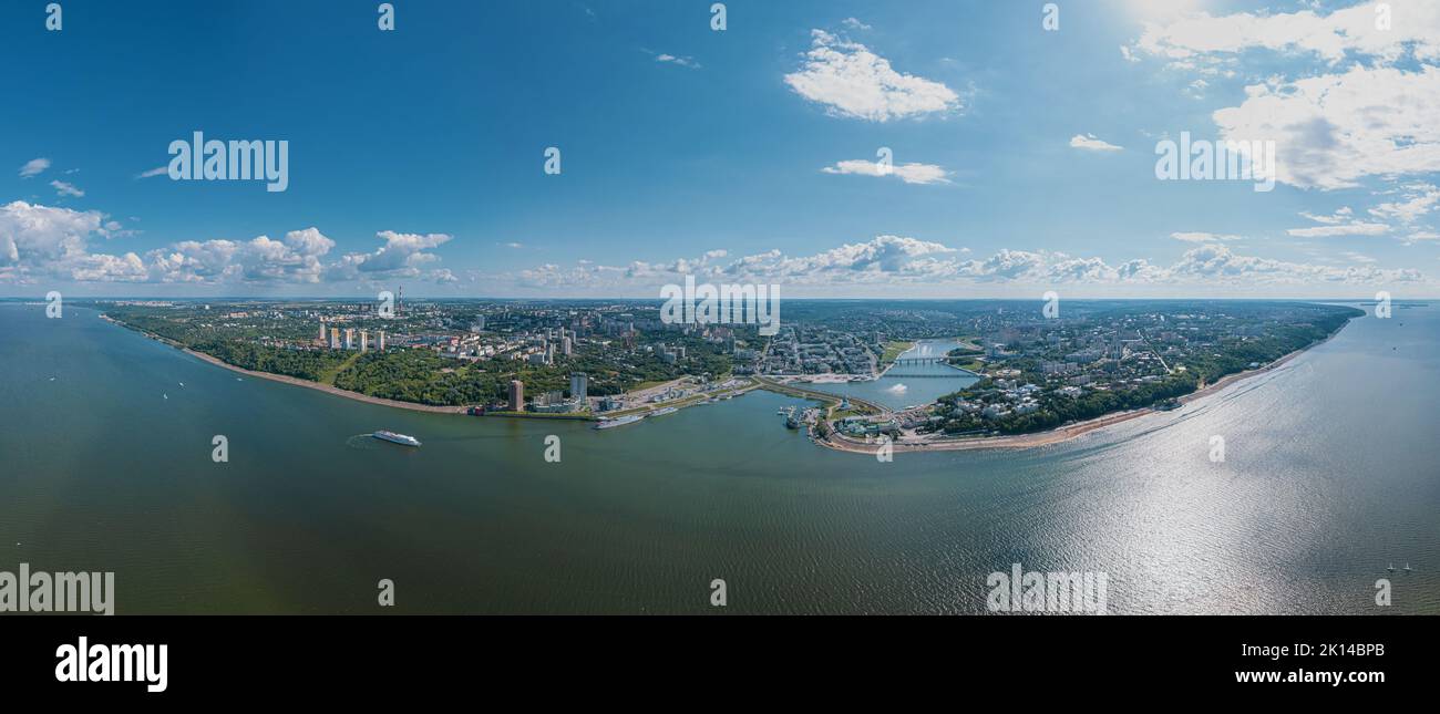 High resolution stitched panorama of a scenic aerial view of Cheboksary ...