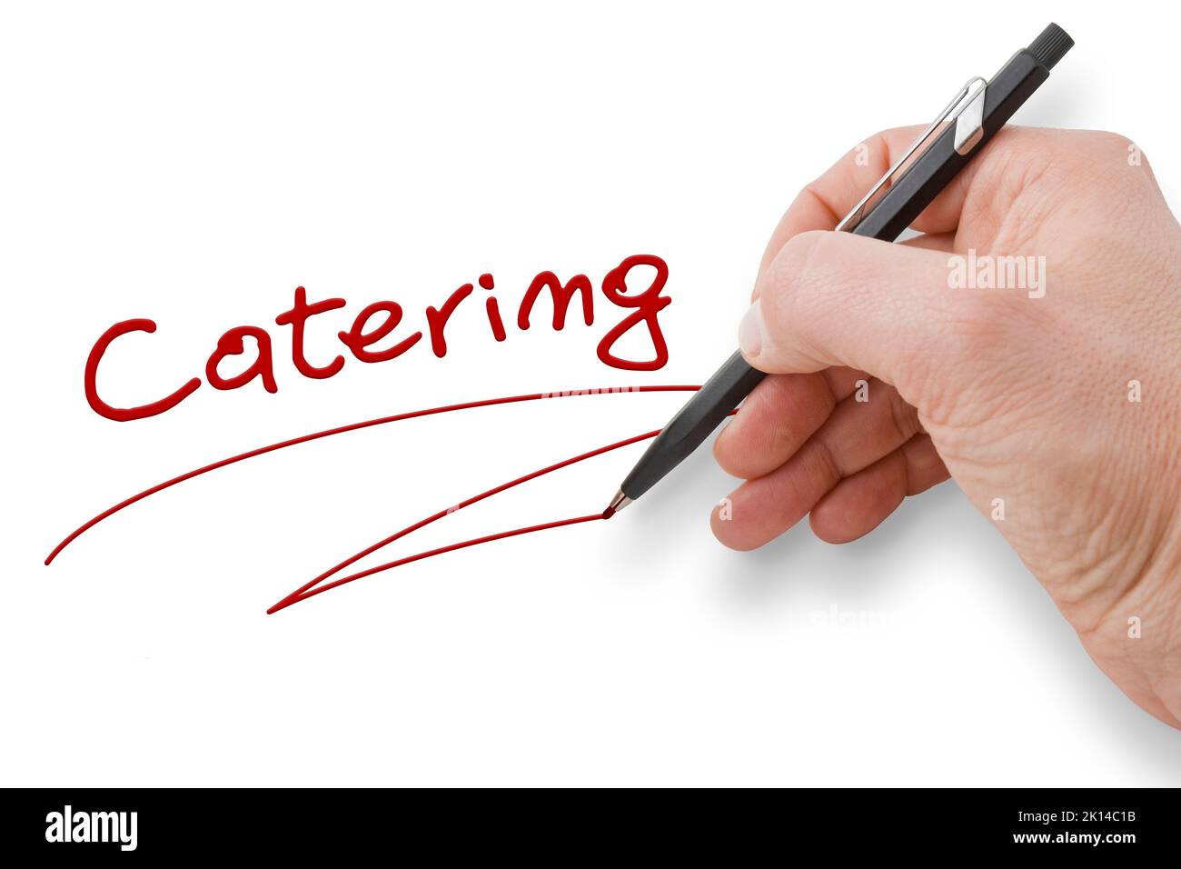 Hand writing the word "catering" on white background Stock Photo - Alamy