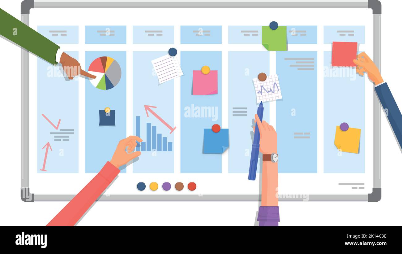 Business strategy board with human hands. Team work plan Stock Vector ...