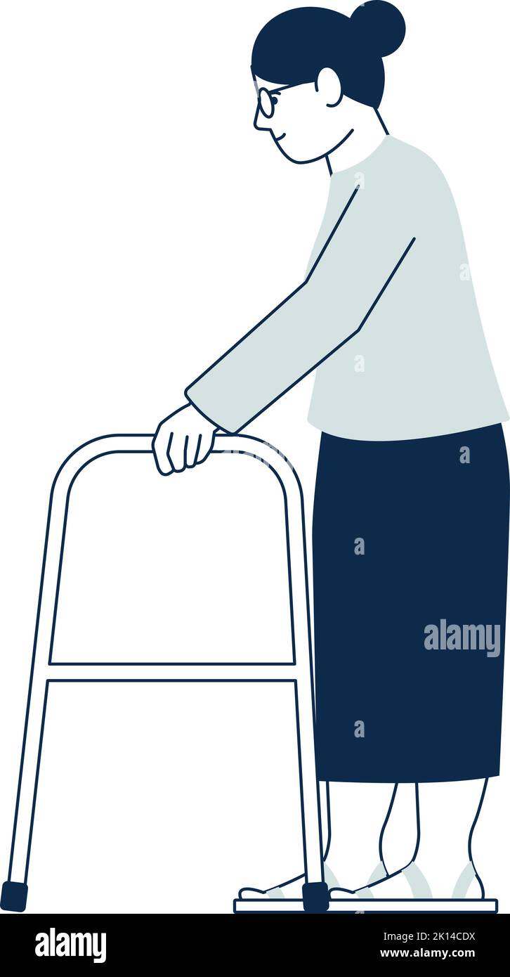 Old woman with walking aid. Disabled senior person Stock Vector Image ...