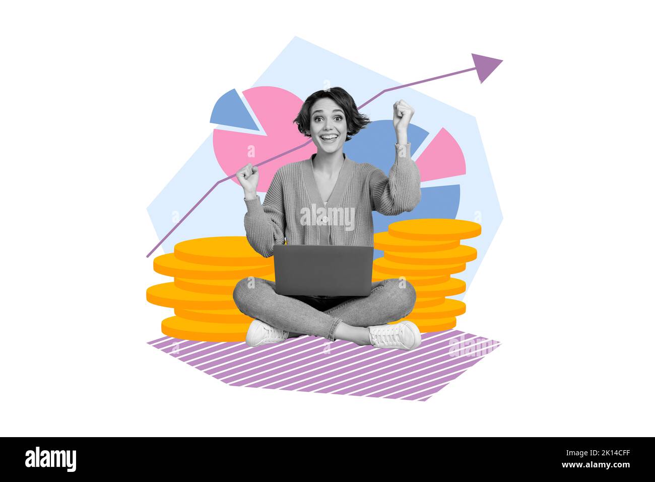 Exclusive painting magazine sketch image of excited happy businesswoman ...