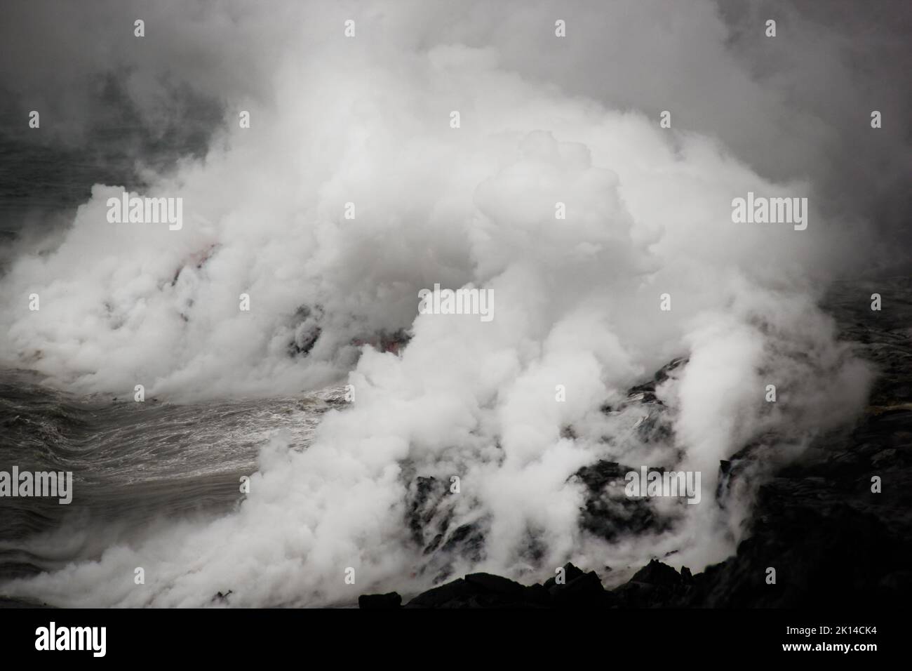 The lava glow of magma flowing in the ocean, Volcanic National Park ...