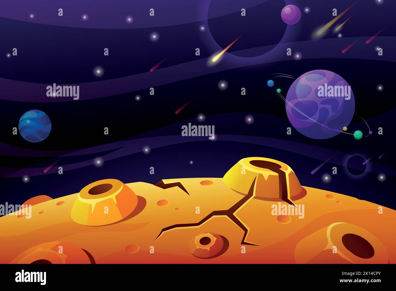 Fantasy planet landscape. Cartoon space game background Stock Vector ...