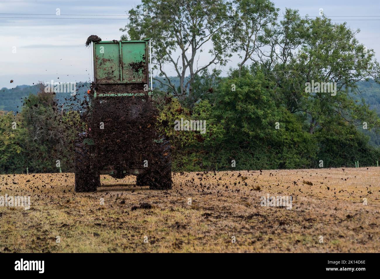 Modern agriculture. Muck spreading prior to ploughing Stock Photo - Alamy
