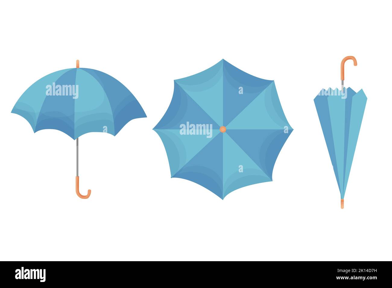 Set Open and closed blue umbrella, handle accessory in cartoon style ... Set Open and closed blue umbrella, handle accessory in cartoon style ...
