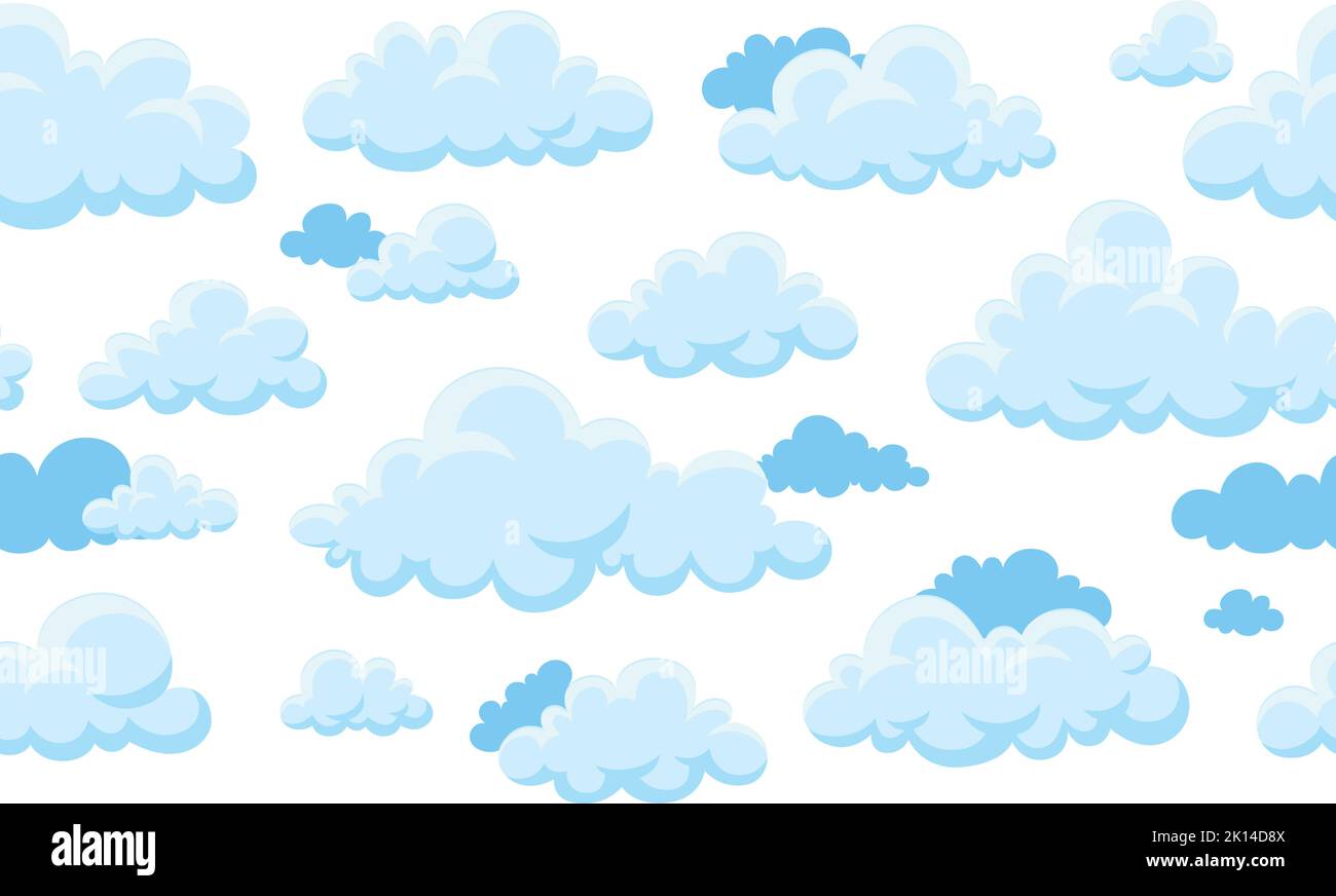 Flying clouds seamless pattern. Cartoon fluffy sky elements Stock ...