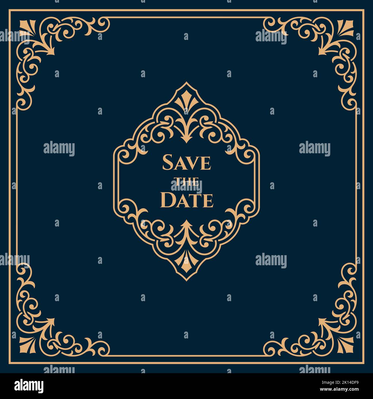 Square invitation card template. Golden decorative foliage border Stock ...