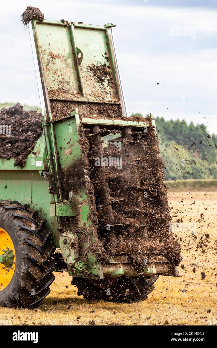 Modern agriculture. Muck spreading prior to ploughing Stock Photo - Alamy