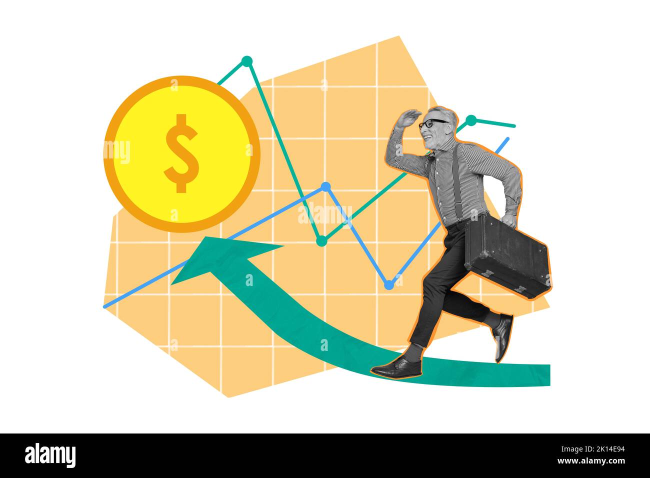 Creative drawing collage picture of funny funky retired man running ...