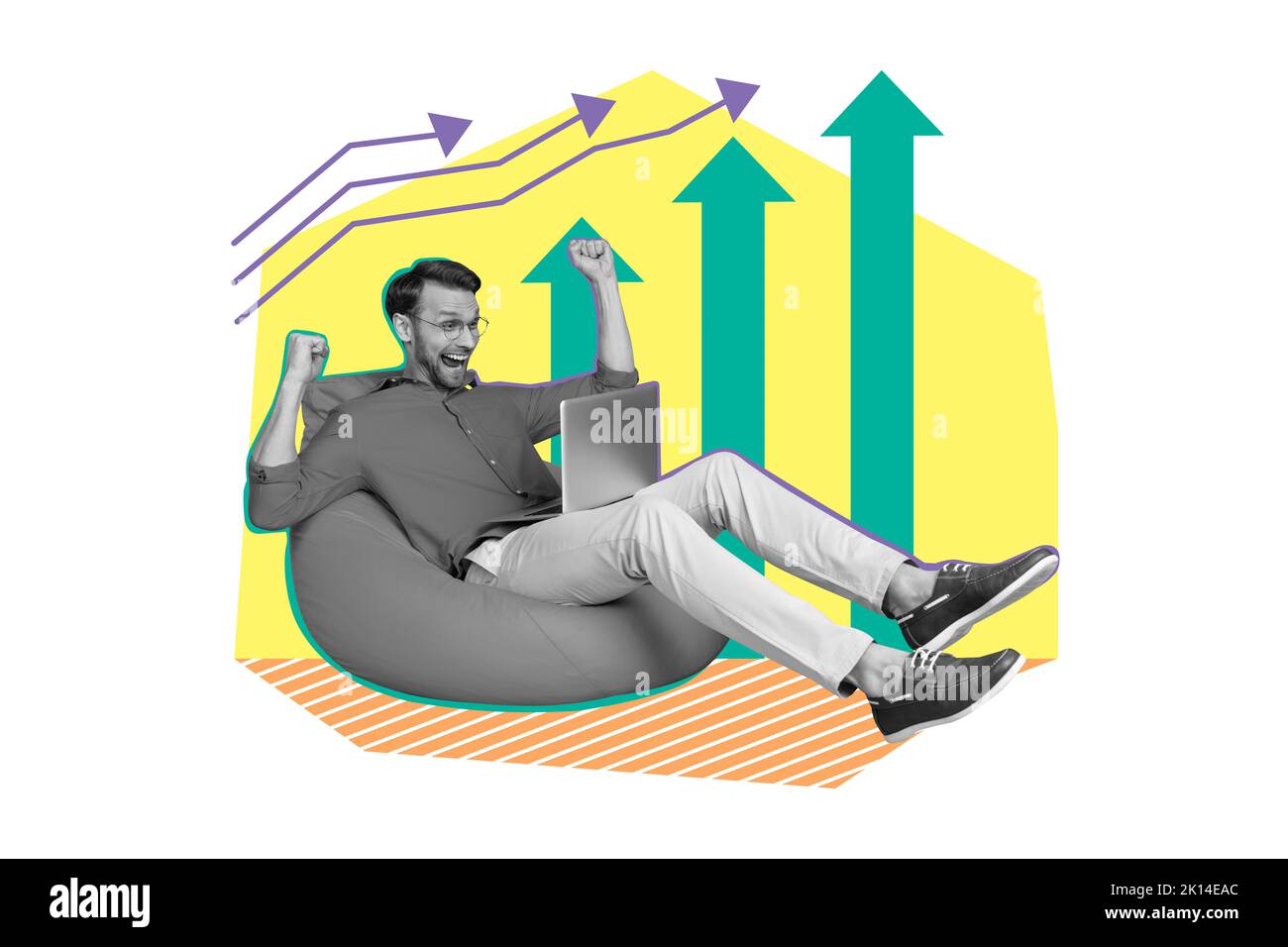 Creative drawing collage picture of excited businessman raise fists ...