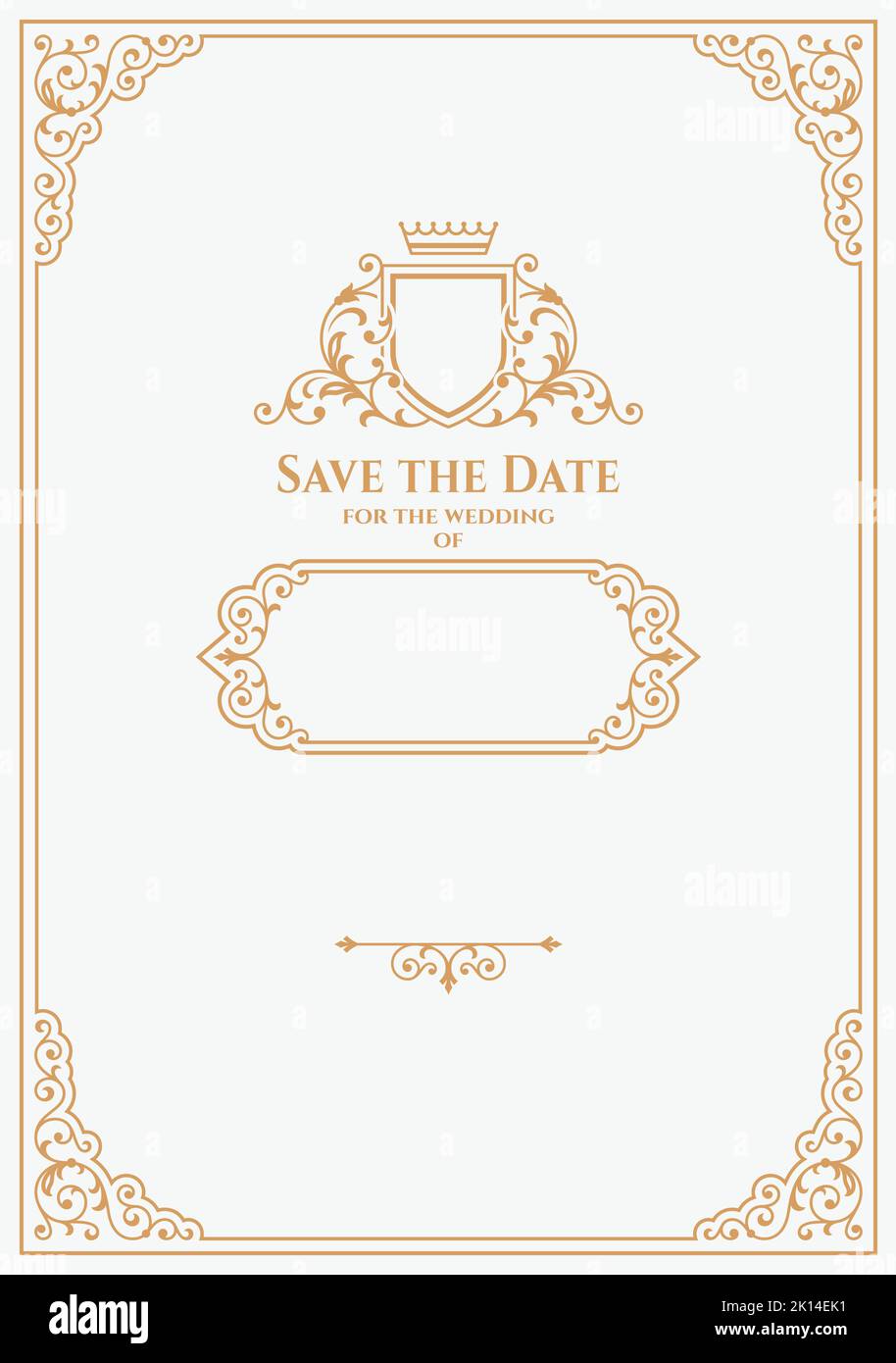 Golden calligraphic wedding invitation frame. Premium template Stock ...