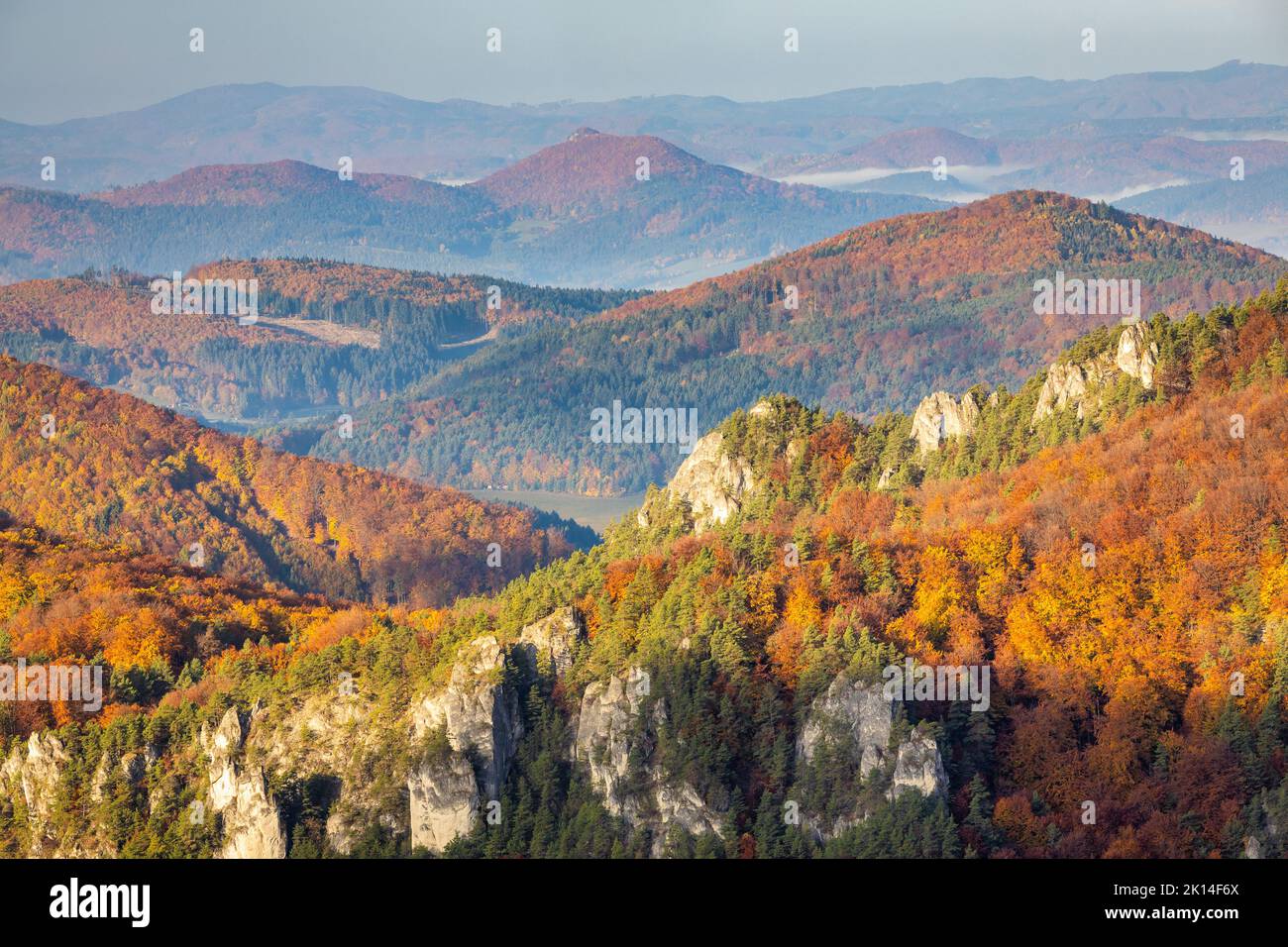 Ridges of hills in autumn colors. National Nature Reserve Sulov Rocks ...