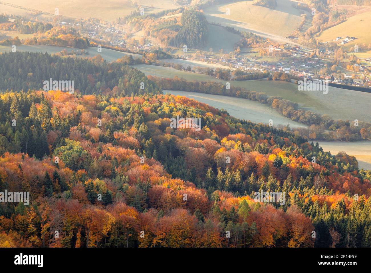 Landscape with forests in autumn colors. The Sulov Rocks, national ...