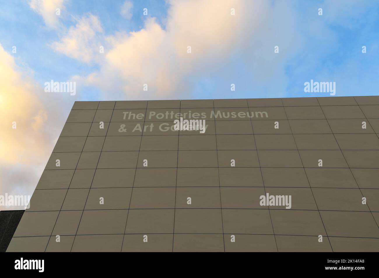 A sign on the front or facade of the Potteries Museum and Art Gallery ...