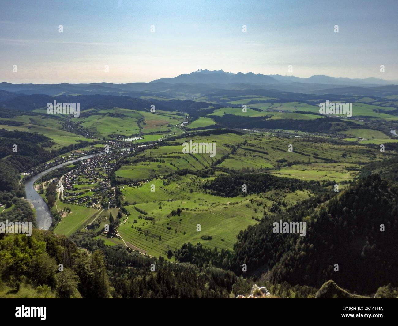 An aerial view of Tatra mountains from Three Crowns in Pieniny, Poland ...