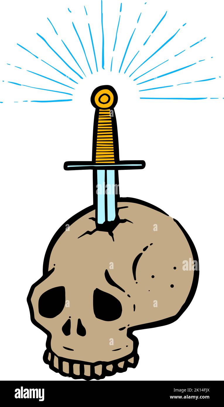 Color hand drawn stabbed skull by a sword Stock Vector Image & Art - Alamy