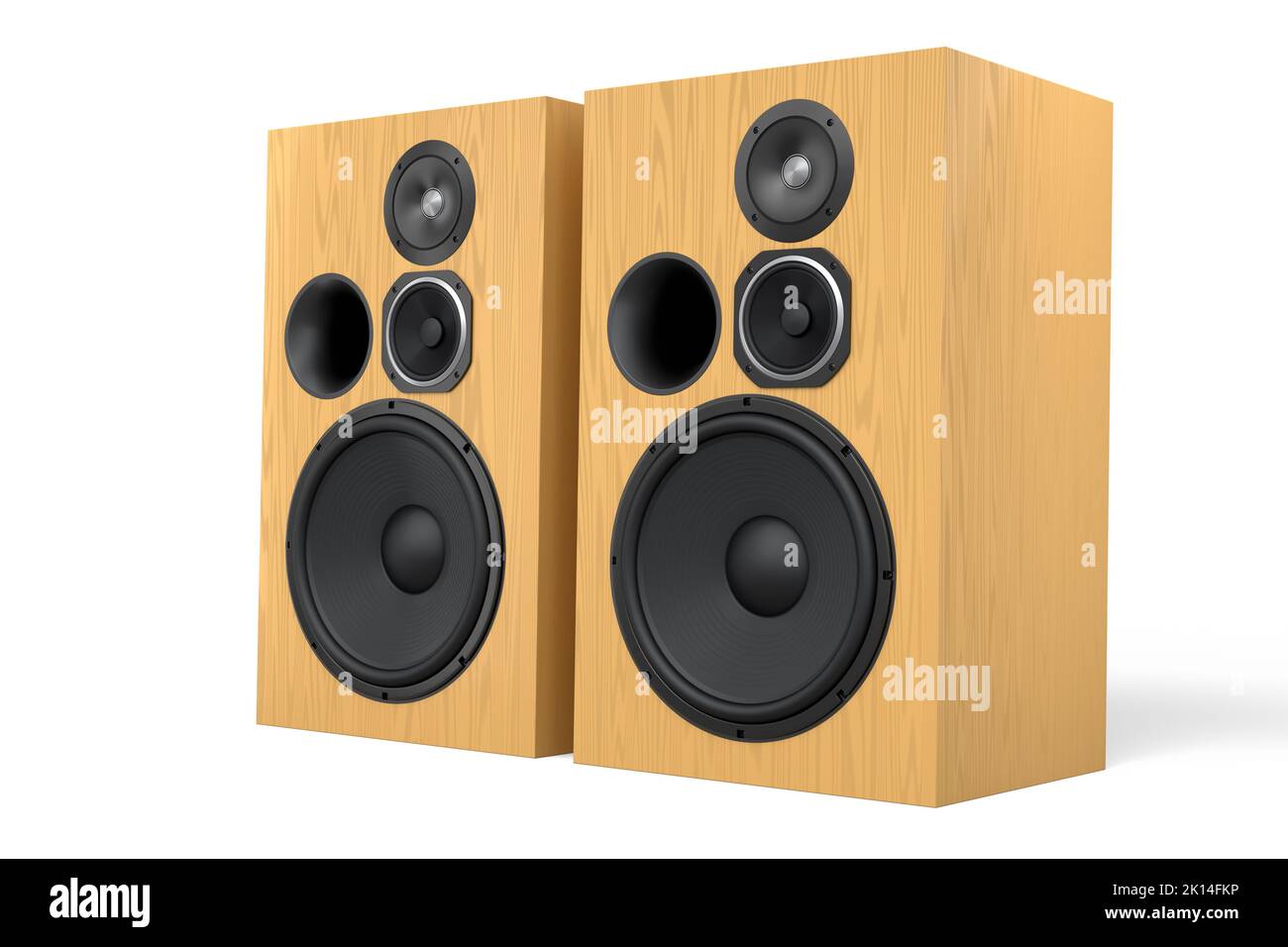 Hi-fi speakers with loudspeakers isolated on white background. 3d ...