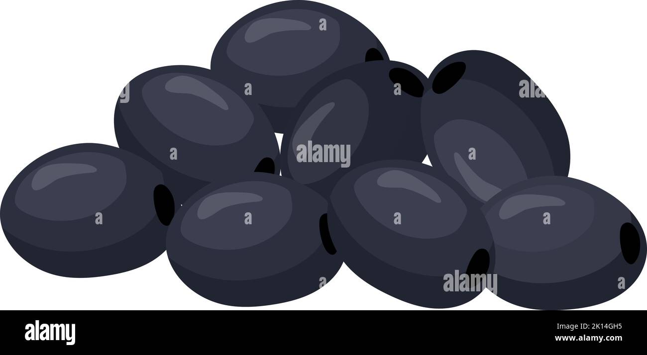 Black olives pile. Cartoon ripe fresh food isolated on white background ...