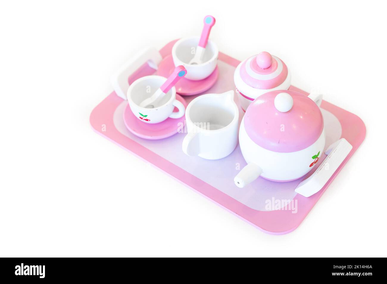 A set of pink white pastel color wood toy tea cups including 2 coffee ...