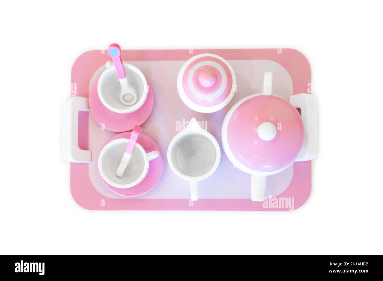 A set of pink white pastel color wood toy tea cups including 2 coffee ...