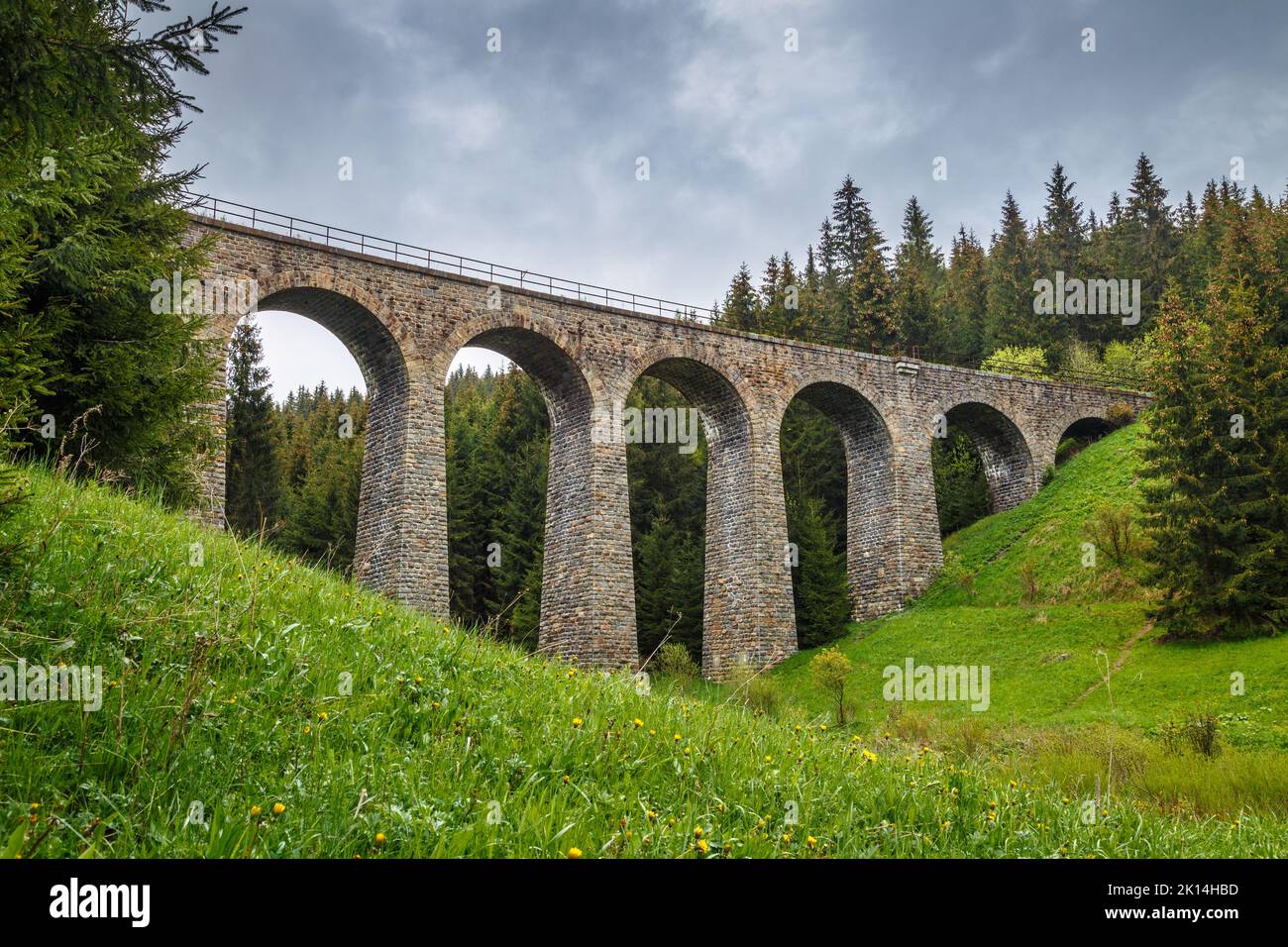 The Chmaros viaduct, stone railway bridge near of The Telgart town in ...