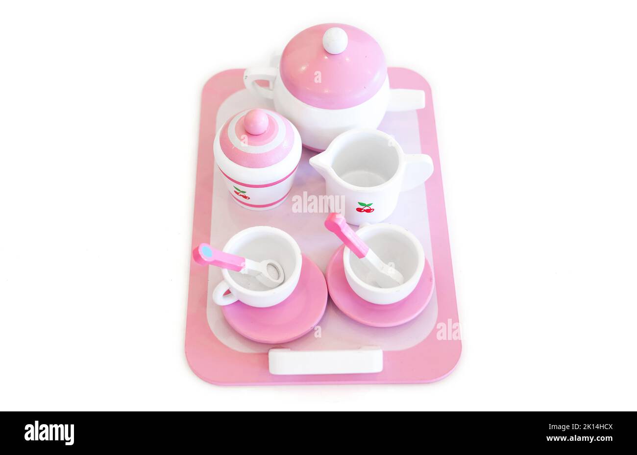 A set of pink white pastel color wood toy tea cups including 2 coffee ...