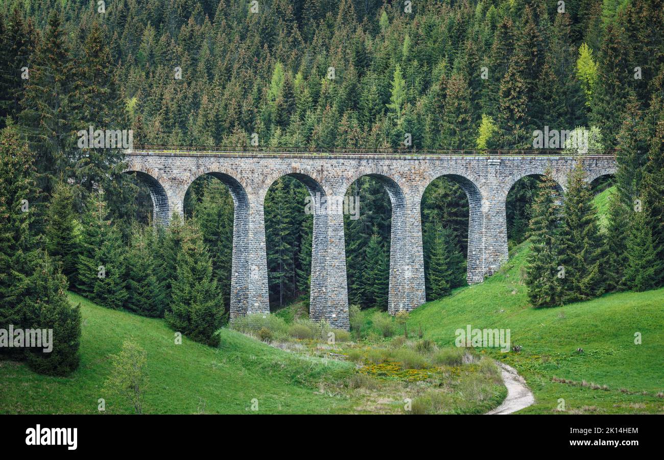The Chmaros viaduct, stone railway bridge near of The Telgart town in ...