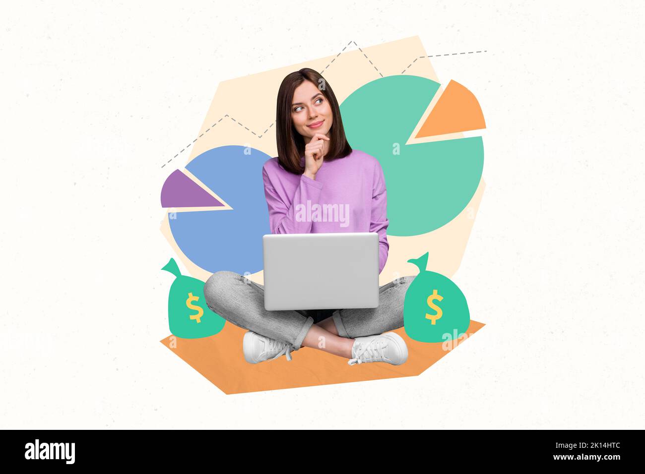 Creative photo 3d collage poster postcard sketch of minded lady ...