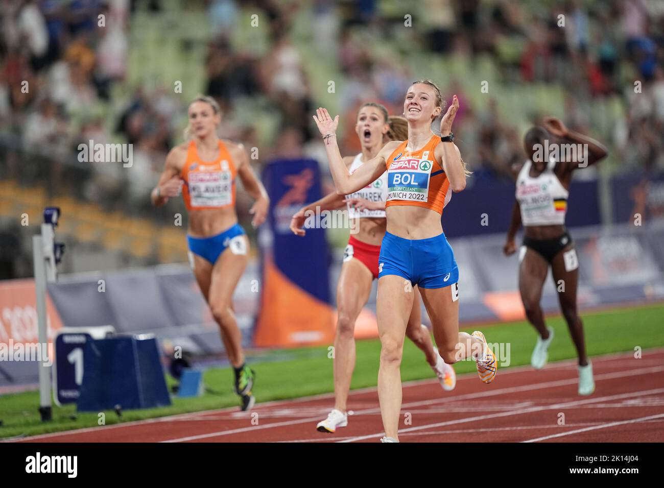 Femke Bol winning the 400 meters at the European Athletics ...