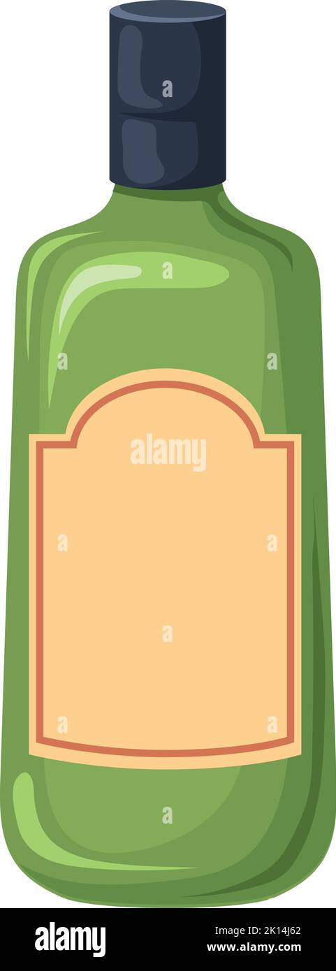 Green bottle with blank label. Cartoon drink icon isolated on white ...