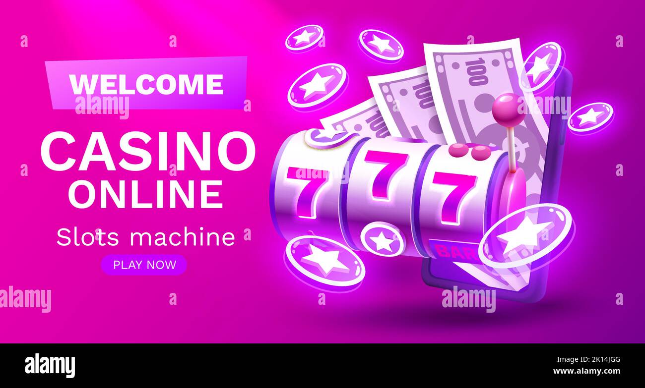 Casino slots machine winner, online games phone, 777 win banner. Vector ...