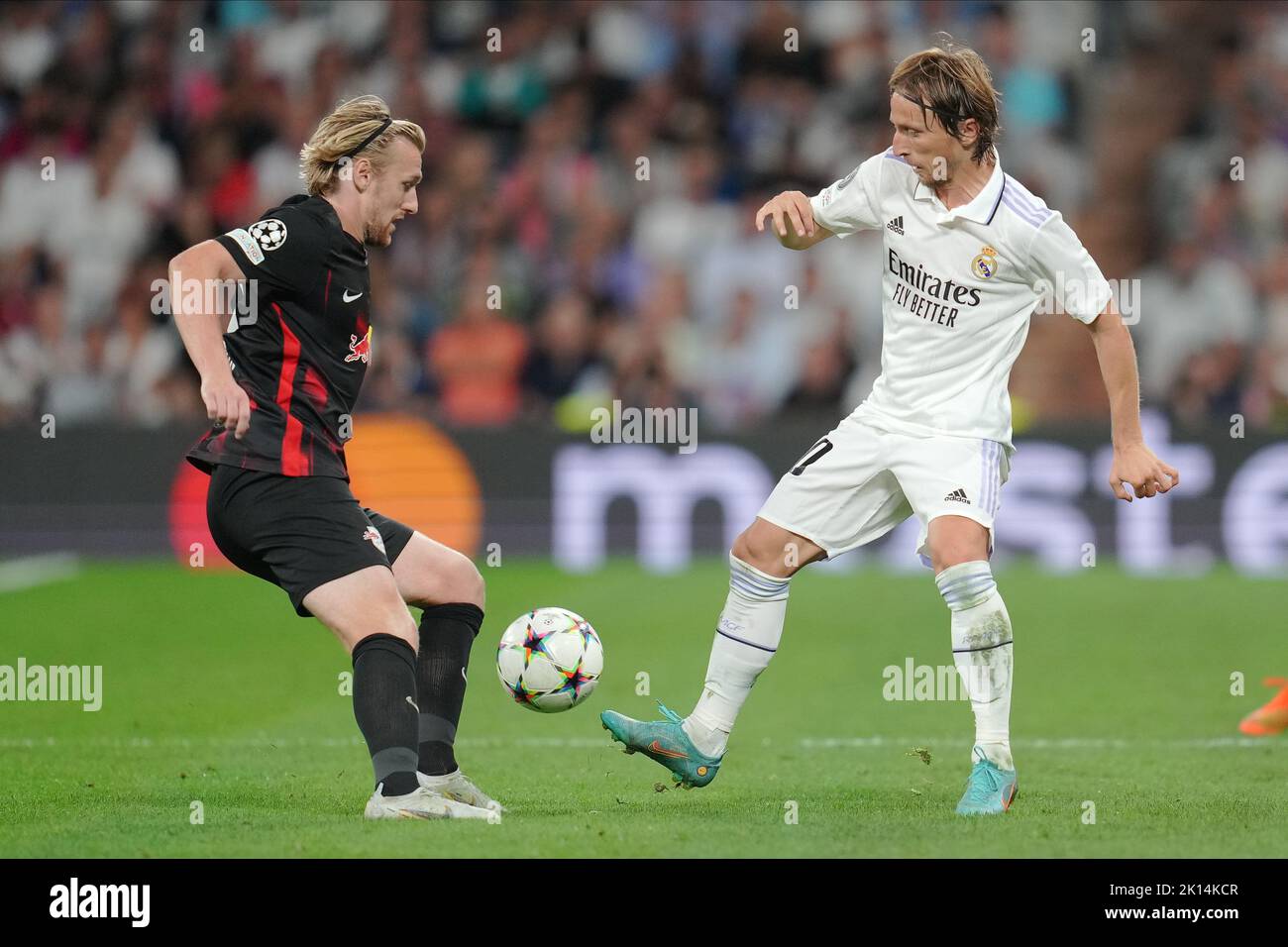 Emil Forsberg of RB Leipzig and Luka Modric of Real Madrid during the ...