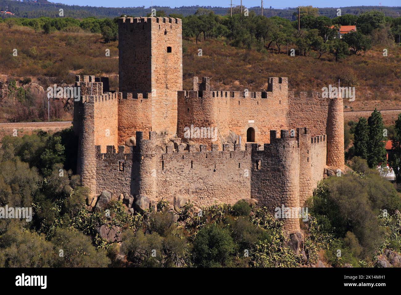 The medieval Almourol Castle on an island on the River Tagus - Rio Tejo ...