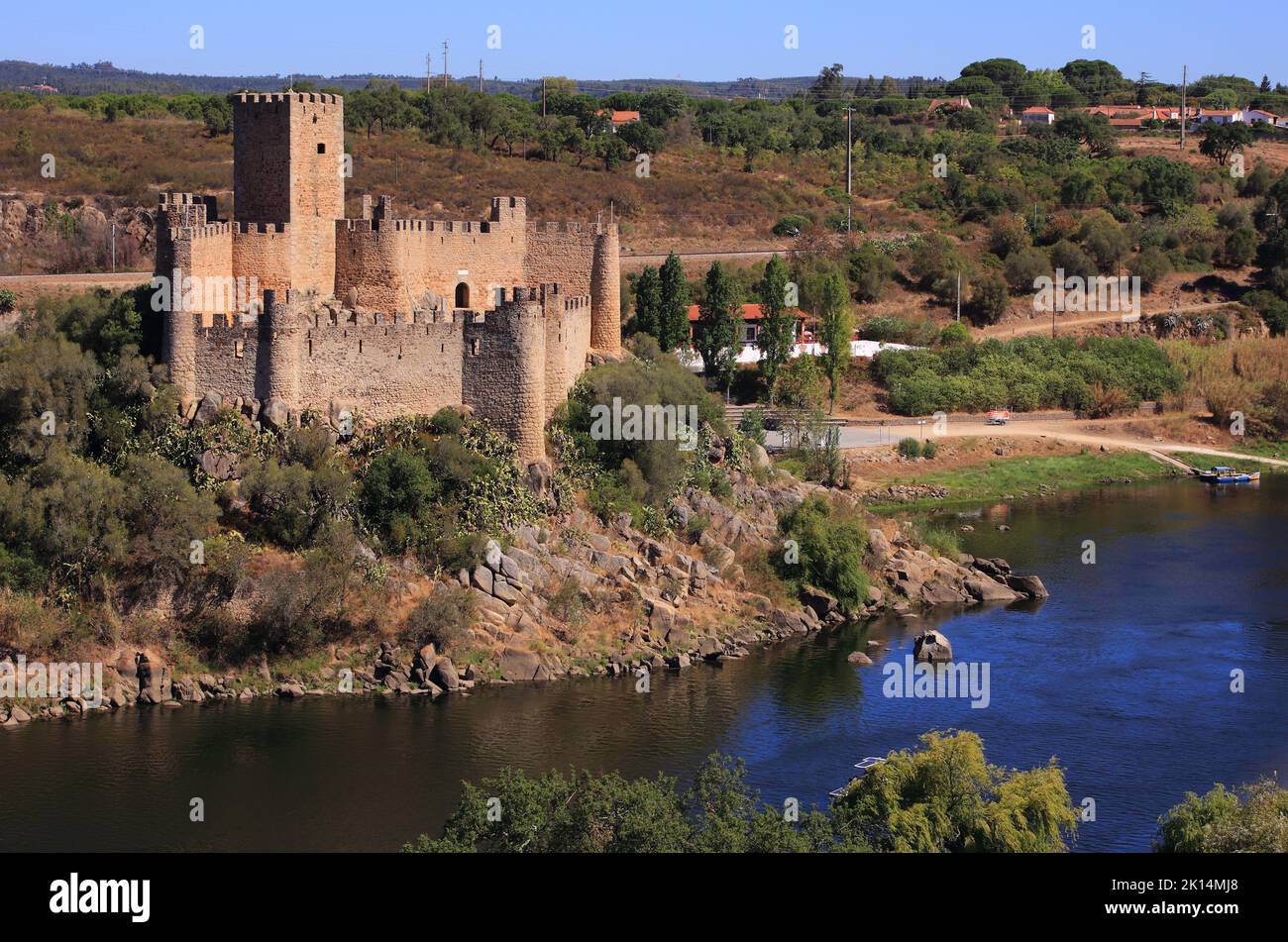 The medieval Almourol Castle on an island on the River Tagus - Rio Tejo ...