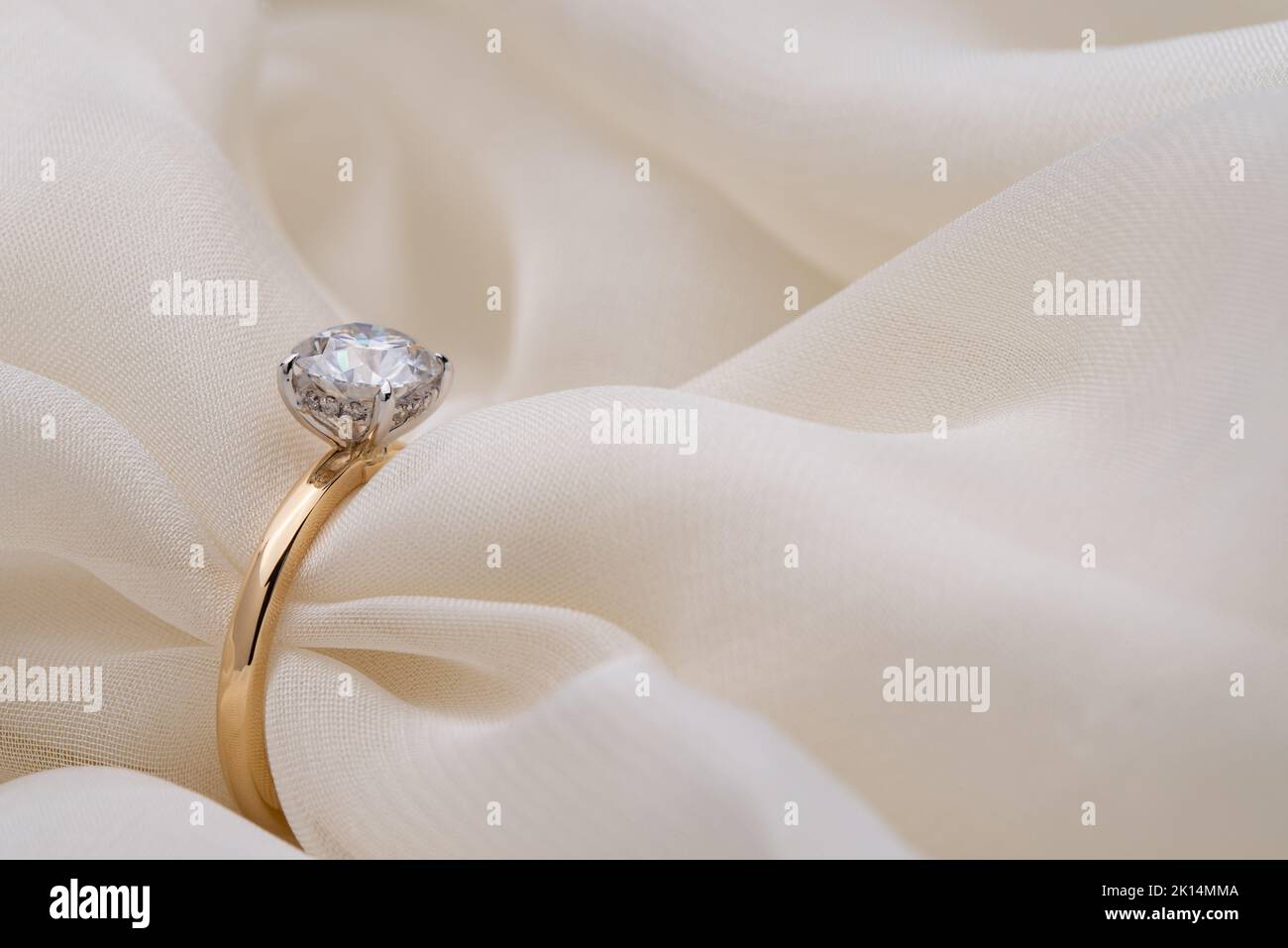 Golden Wedding Ring With Diamond on White Soft Background Stock Photo ...