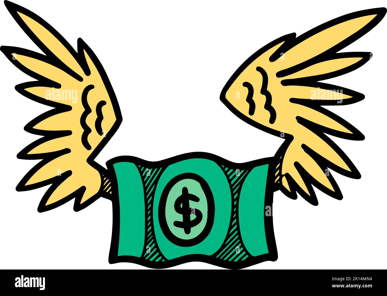Color hand drawn green flying dollar note icon Stock Vector Image & Art ...
