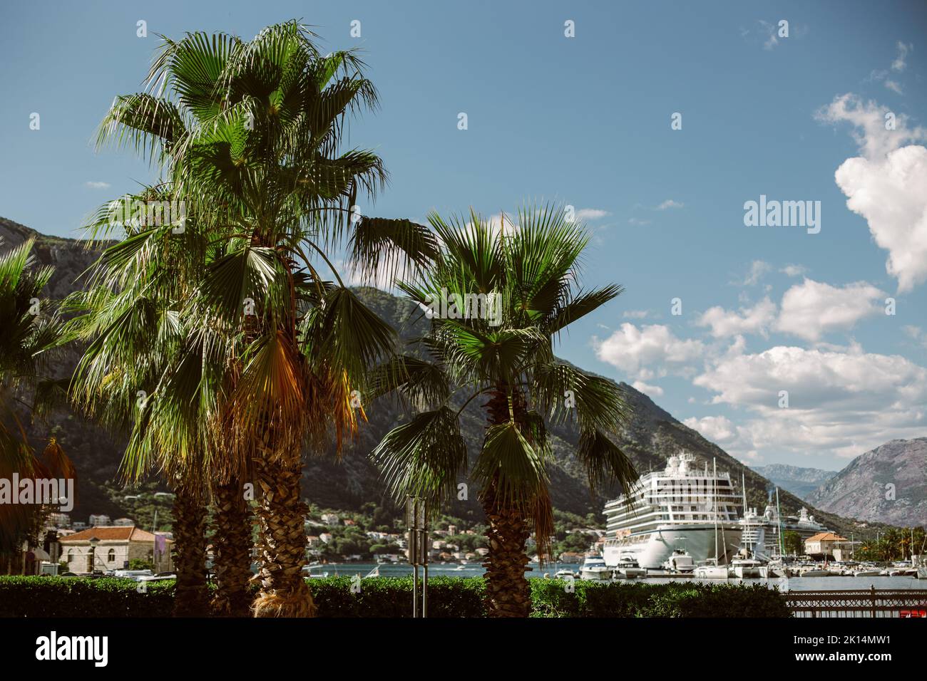 Amazing view of Kotor and yacht marina, Montenegro. Beautiful cloudy ...
