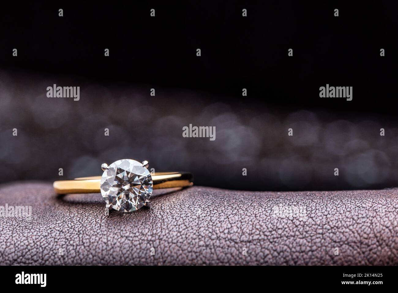 Gold Engagement Wedding Ring With Diamond Stock Photo - Alamy