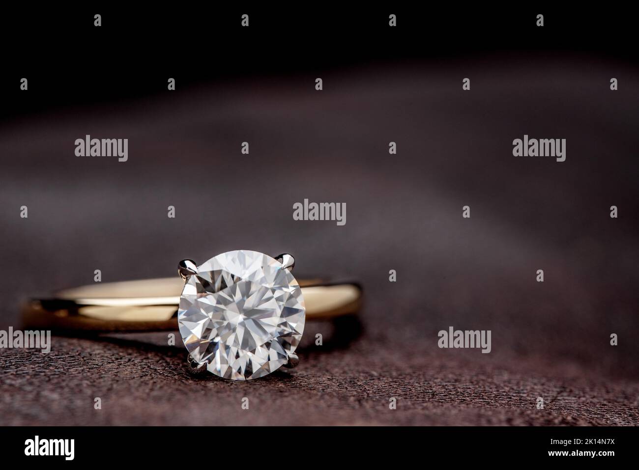 Gold Engagement Wedding Ring With Diamond Stock Photo - Alamy