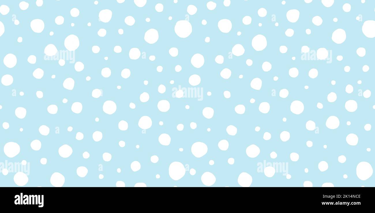 Seamless playful hand drawn light blue and white polka dot, snow or ...