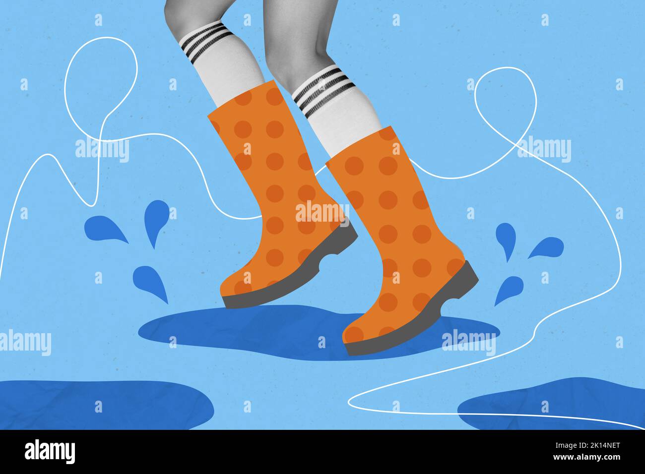 Creative abstract template collage of jumping woman legs orange dotted ...