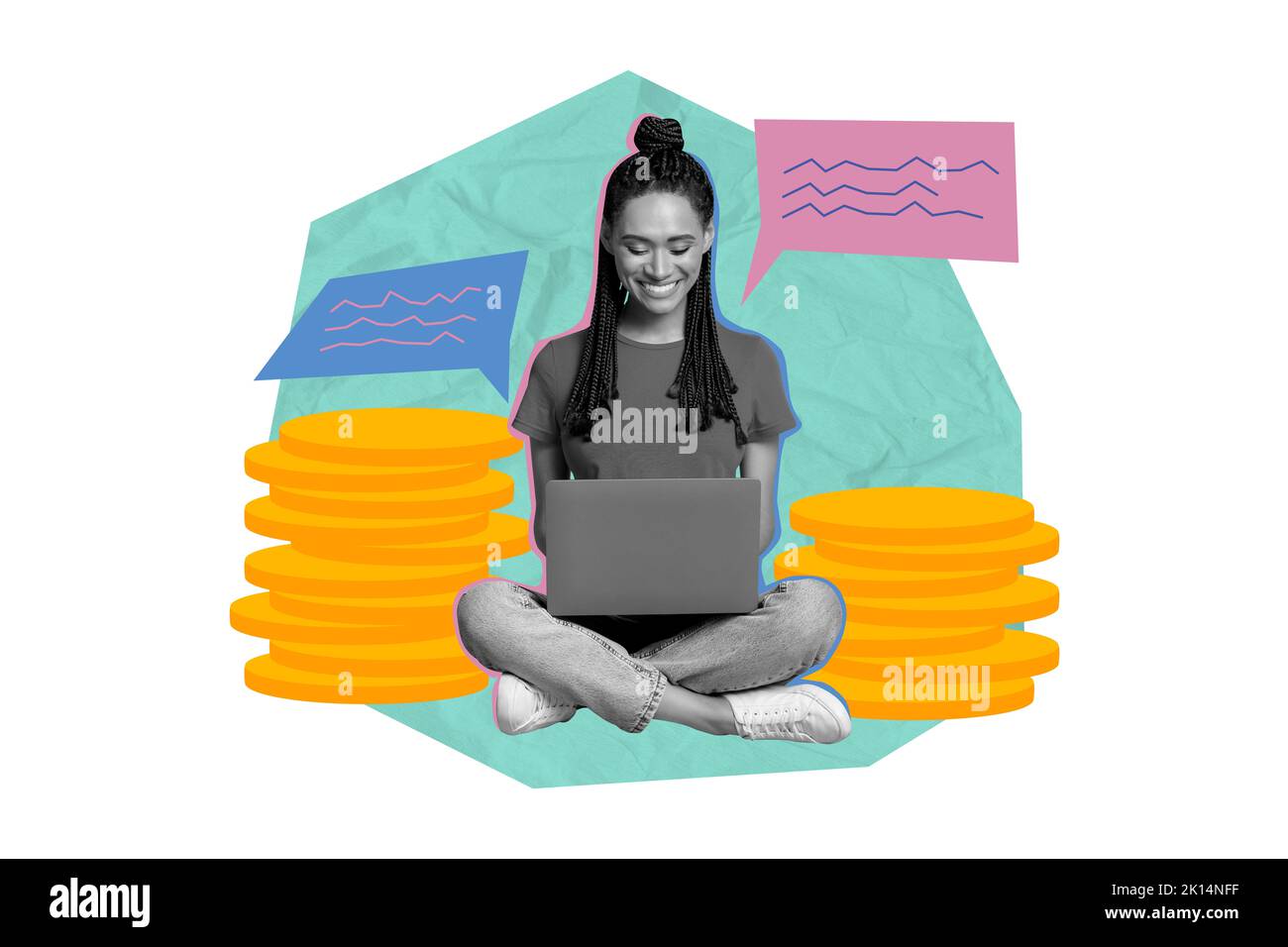 Composite collage picture image of cheerful positive young employee ...