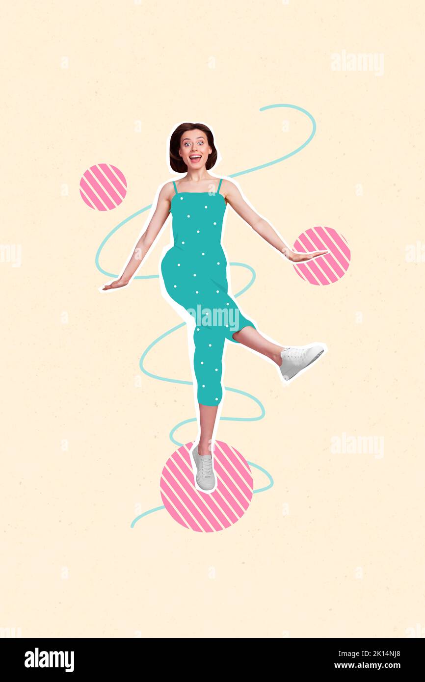 Photo 3d collage artwork sketch poster postcard of dancing girl nice ...