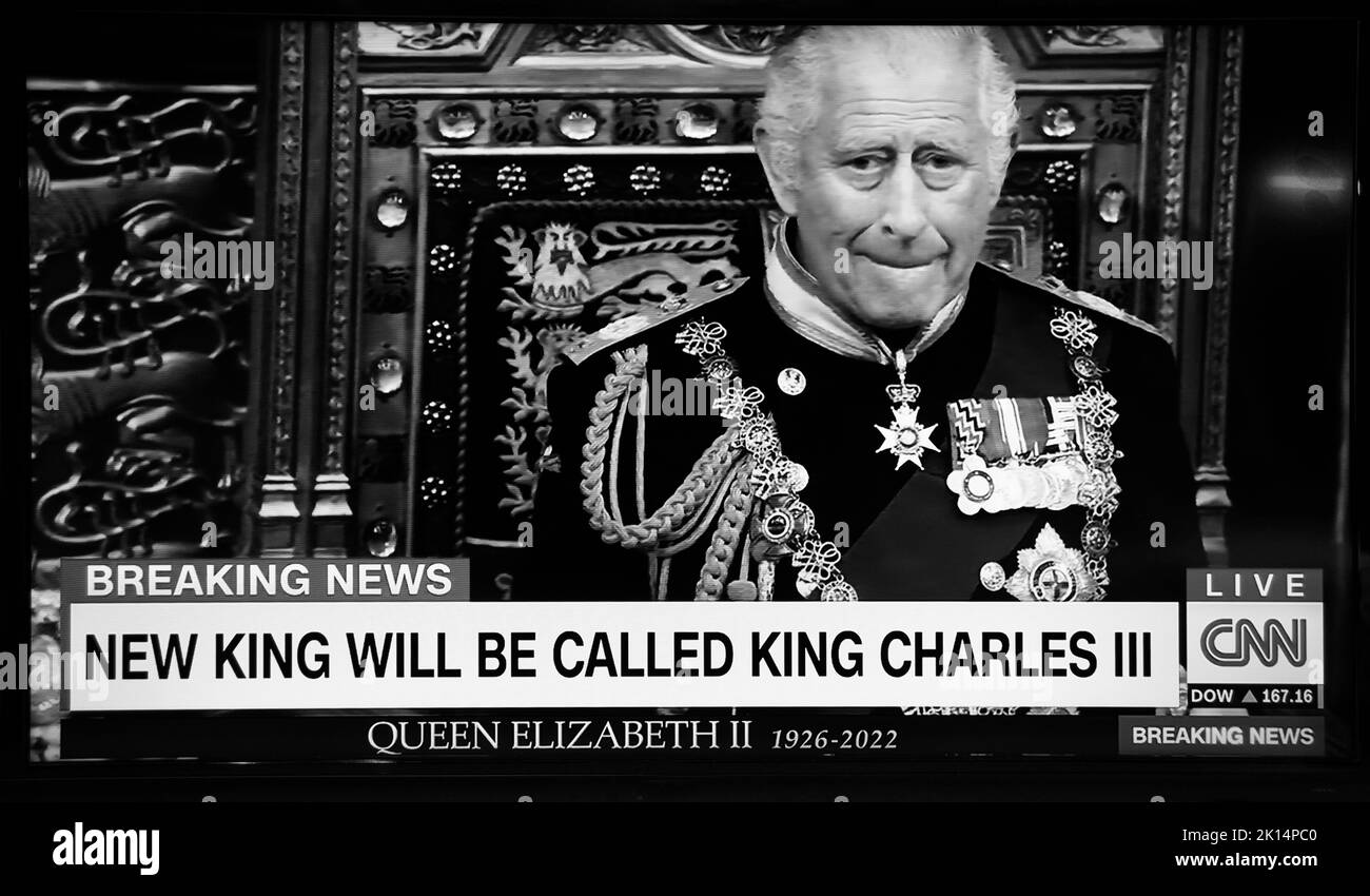 A U.S. television screenshot of CNN coverage of the death of British Queen Elizabeth and the new ...