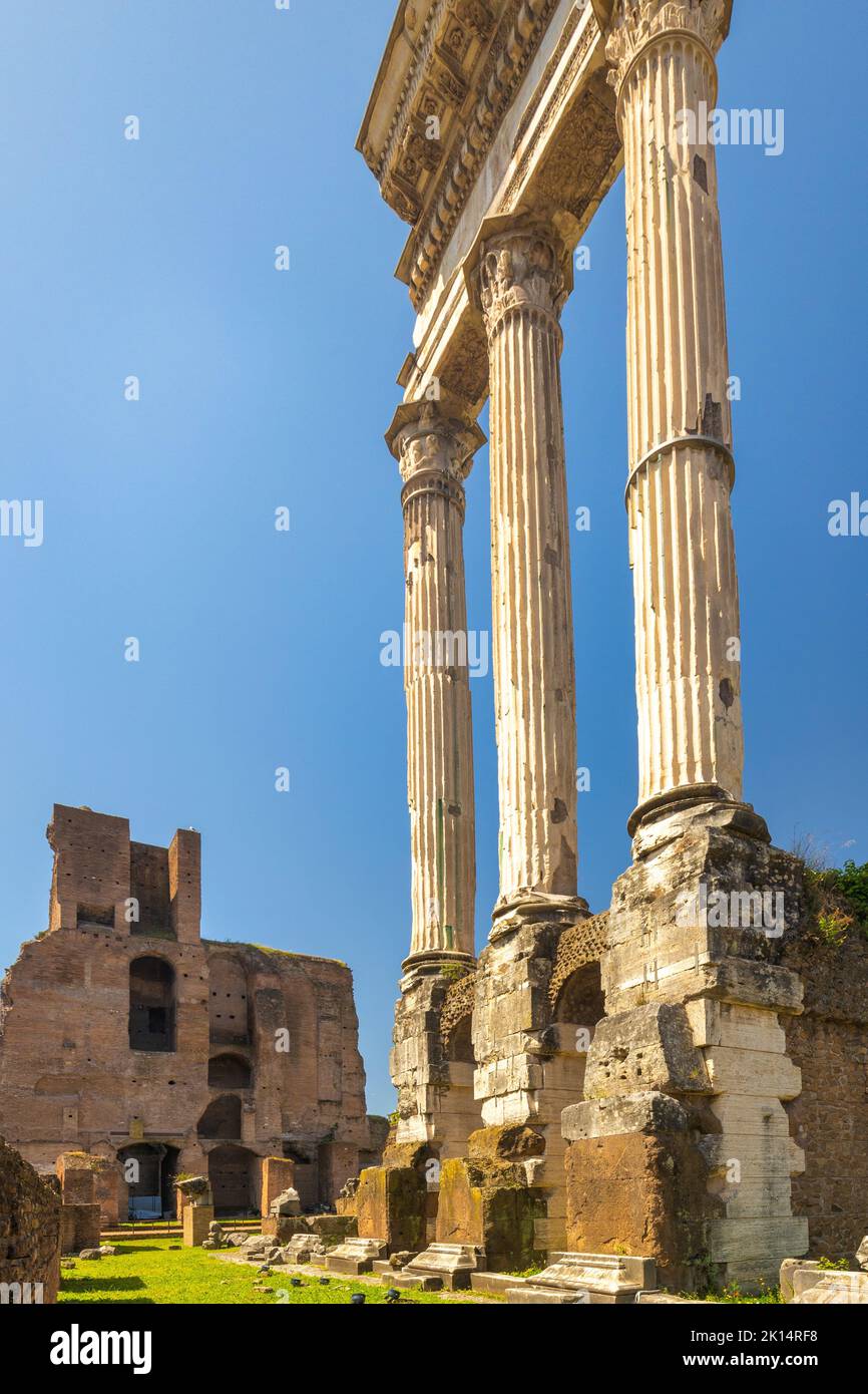 The Temple of Castor and Pollux in The Roman Forum (latin name Forum Romanum), Rome, Italy ...