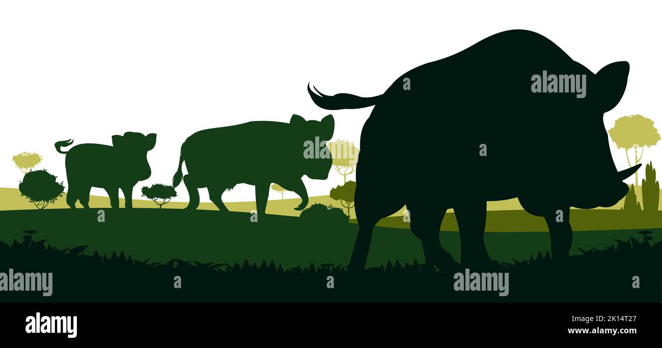 Wild boar family is grazing. Animal in natural habitat. Wild pig ...