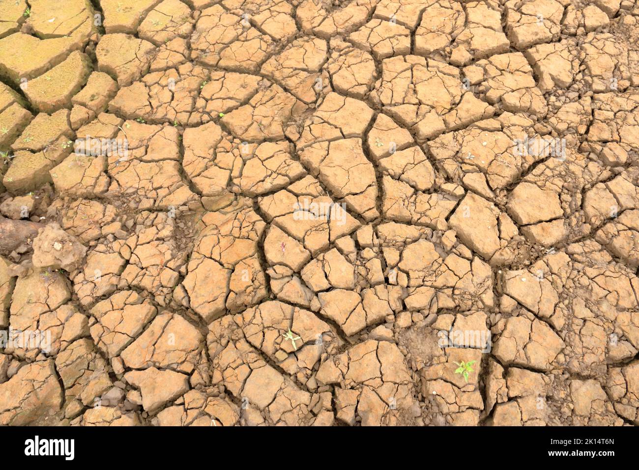 dried up empty reservoir and dam during a summer heatwave, low rainfall ...